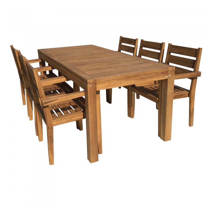 Set mobilier bistro din lemn masiv de tec cu finisaj natural RAKI, masa ...