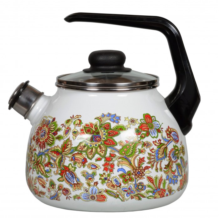 Ceainic emailat rusesc 2l, D12cm, RAKI IMPERIO, cu capac sticla si ...