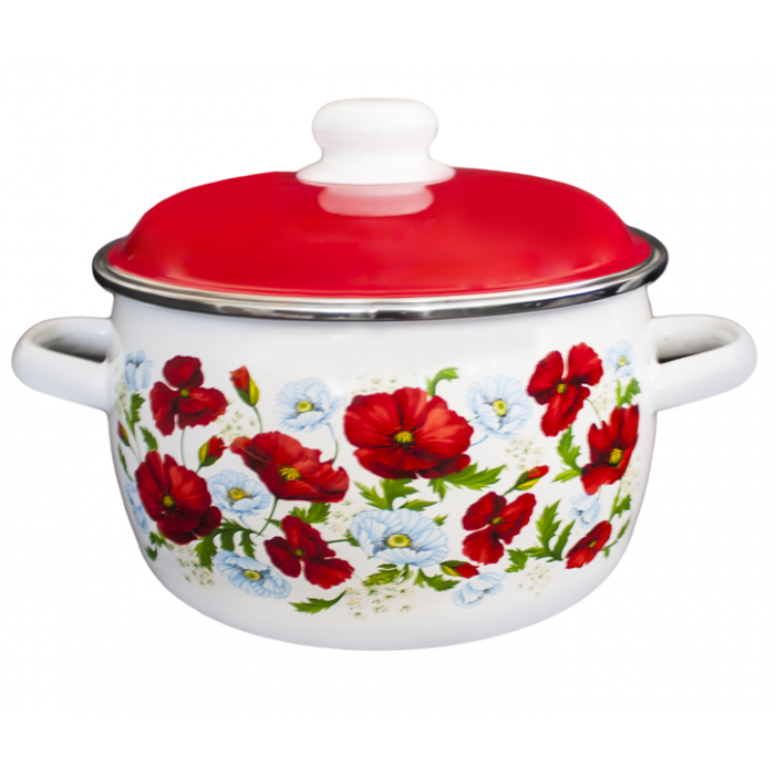 Oala emailata ruseasca 4l, D20cm, RAKI FLORANCE, cu margine cromata si ...