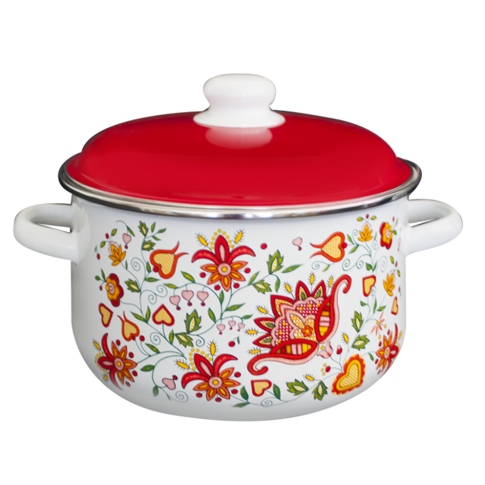 Oala emailata ruseasca 5,5l, D22cm, RAKI VOLOGDA, cu capac emailat ...
