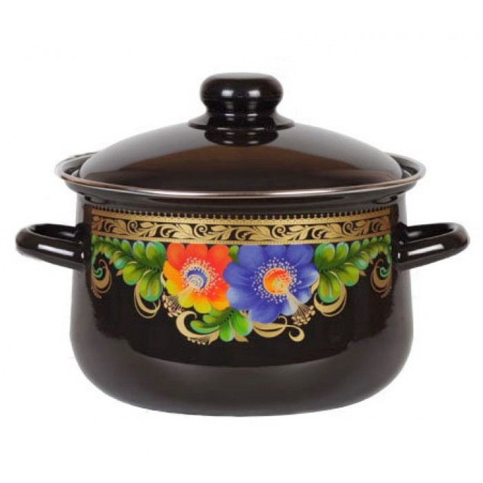 Oala emailata ruseasca 5,5l, D22cm, RAKI VOLOGDA, cu capac emailat ...