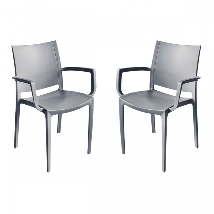 Set 2 scaune cu brate gradina/terasa RAKI LARA, gri, plastic ...