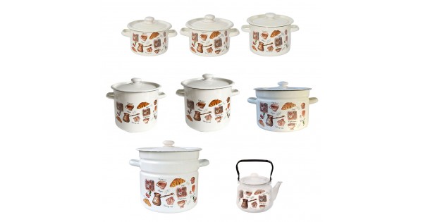 Set vase gatit emailate RAKI Cafe de Cherie, 7 oale cu capace 2l, 3l, 4 ...