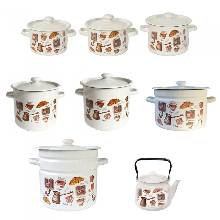 Set vase gatit emailate RAKI Cafe de Cherie, 7 oale cu capace 2l, 3l, 4 ...