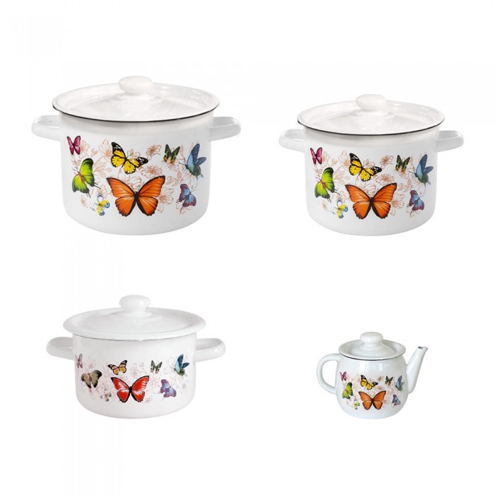 Set vase gatit emailate RAKI Peperuda, 3 oale cu capace 2l, 3l, 5,5l si ...