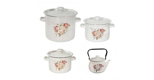 Set vase gatit emailate RAKI Rose Amazing Flowers, 3 oale cu capace 3l ...