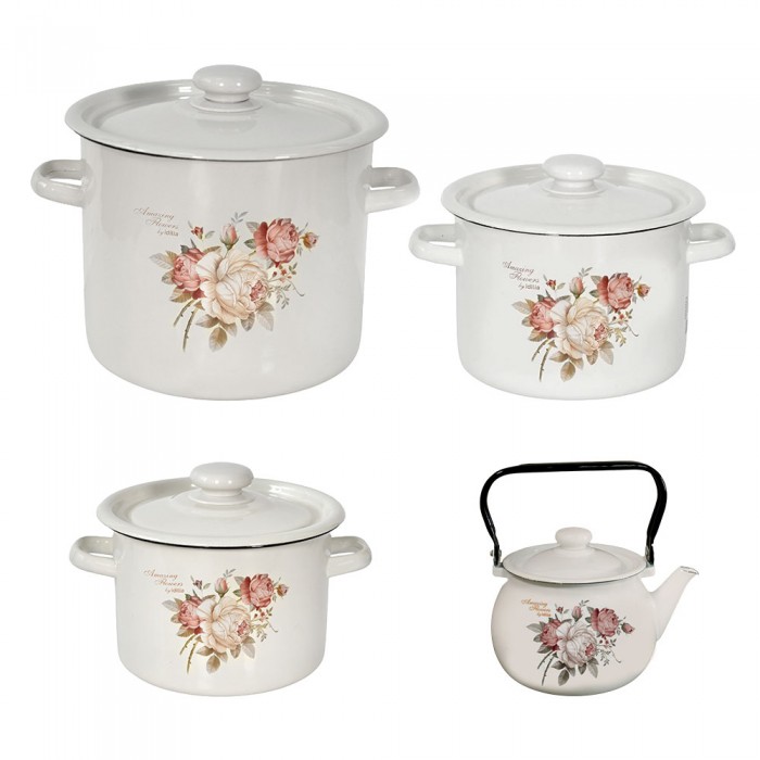 Set vase gatit emailate RAKI Rose Amazing Flowers, 3 oale cu capace 3l ...