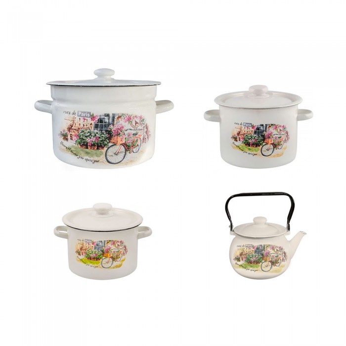 Set vase gatit emailate RAKI Streets of Paris, 3 oale cu capace 3l, 4 ...