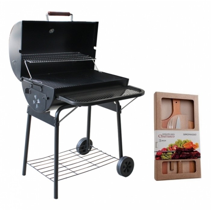 Gratar carbune RAKI cadou set 3 piese furculita gratar,cutit 20 cm si ...