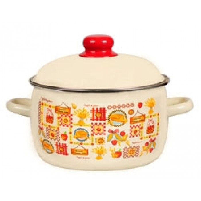 Oala emailata ruseasca 5,5l, D22cm, RAKI VOLOGDA, cu capac emailat ...